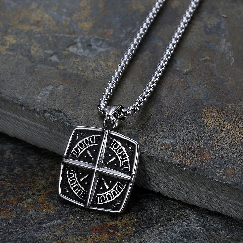 Silver Stainless Steel Titanium Compass Cross Necklace For Men ...