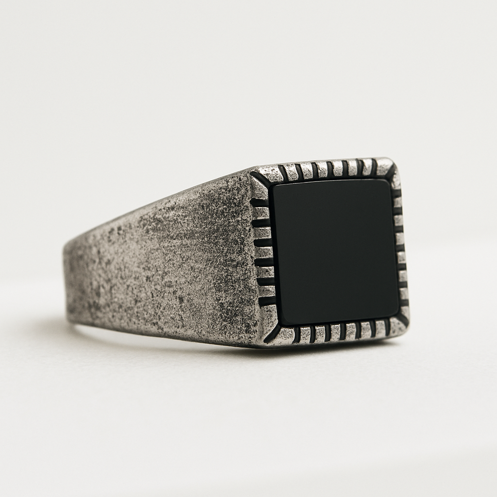 Silver Black Onyx Minimal Ring of Titanium Steel for Men – Manntara Co.