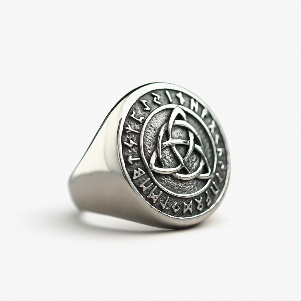 Men's Celtic Trinity Knot & Viking Rune Signet Ring - Stainless Steel ...