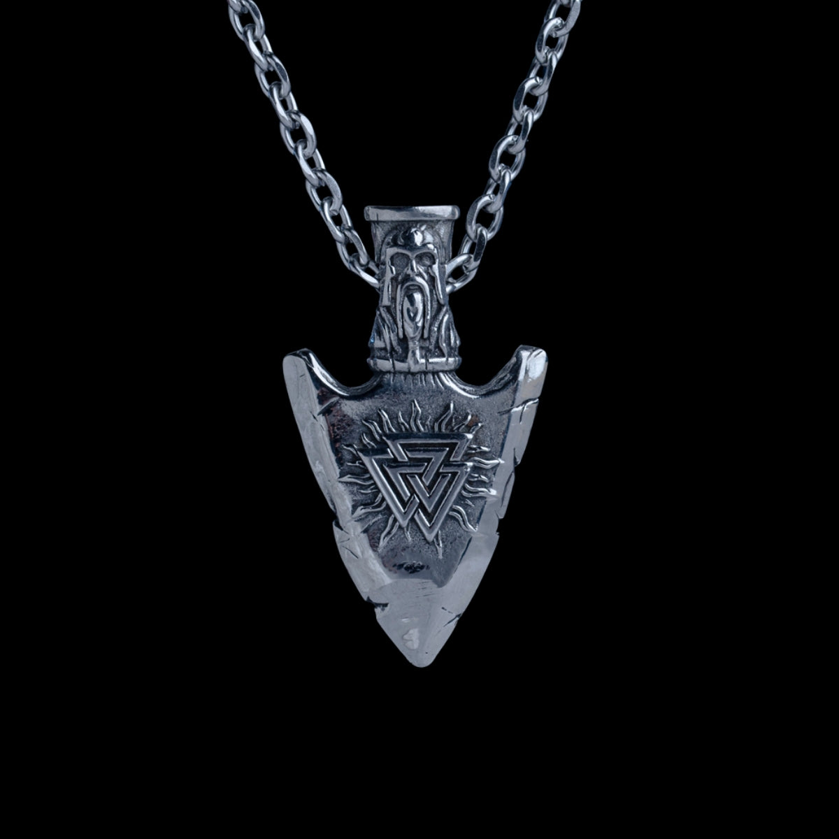 Men's Viking Arrowhead Pendant Necklace - Odin Valknut & Helm of Awe ...