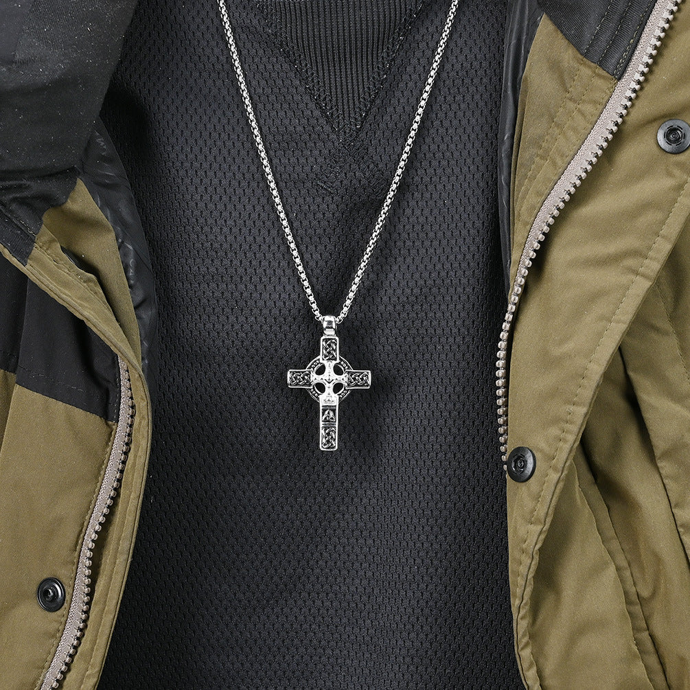 Stainless Steel Rune Cross Necklace For Men – Manntara Co.