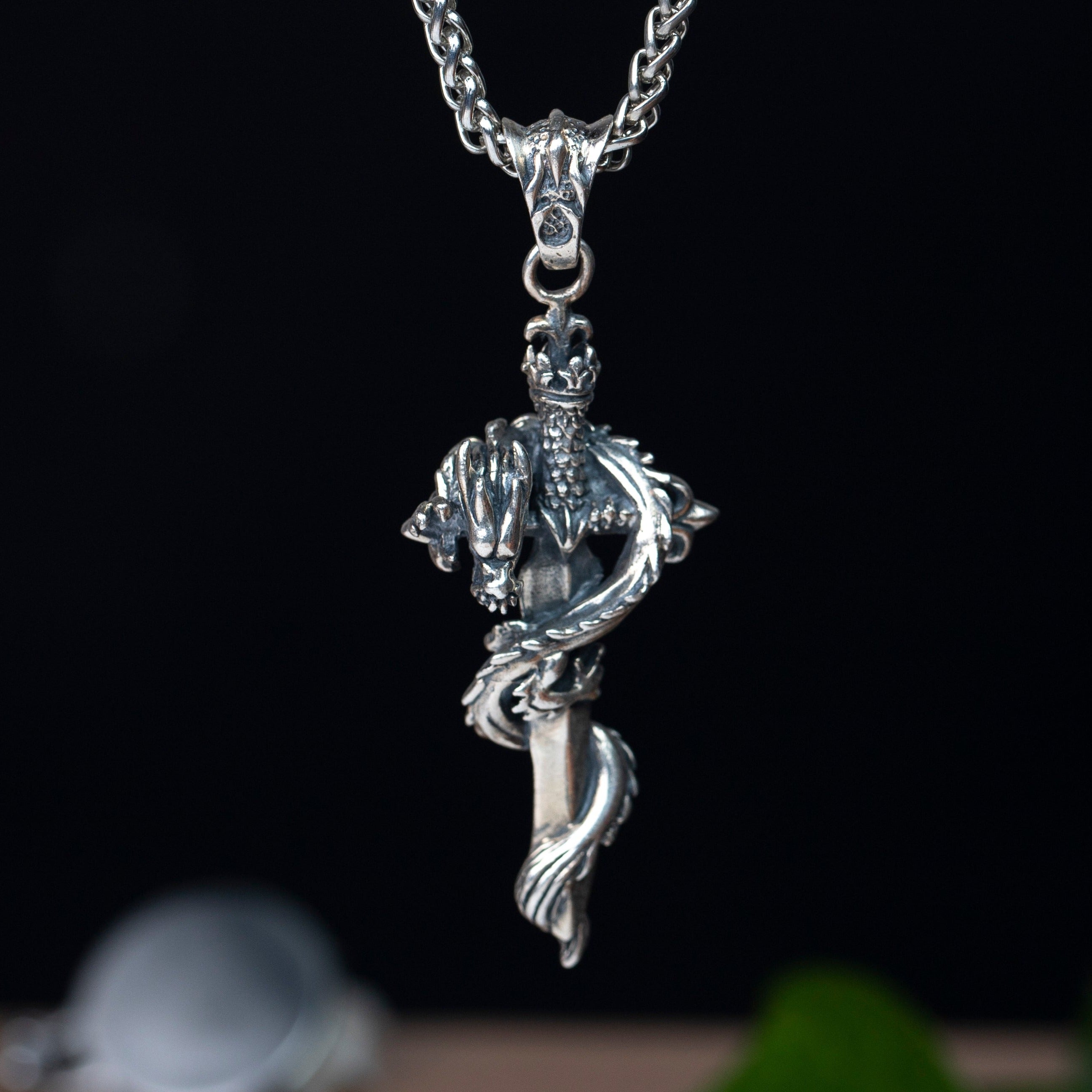 Sterling 925 Silver Dragon Sword Gothic Necklace For Men – Manntara Co.